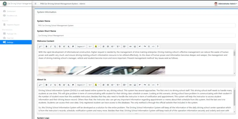 Car Driving School Management System in PHP with Source Code
