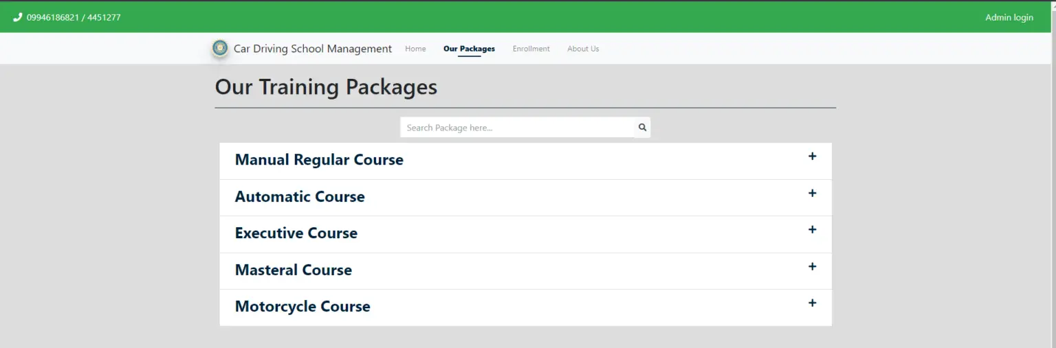 Car Driving School Management System in PHP with Source Code