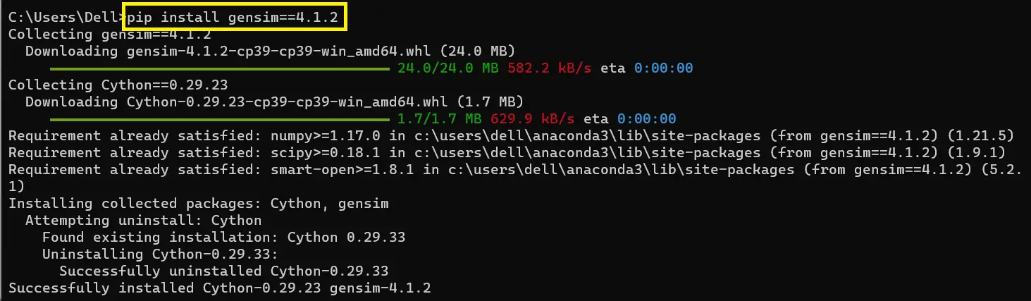 modulenotfounderror: no module named 'gensim' [SOLVED]