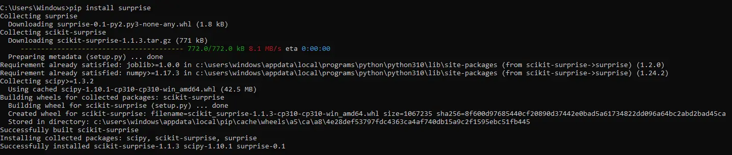 Modulenotfounderror: no module named surprise [SOLVED]