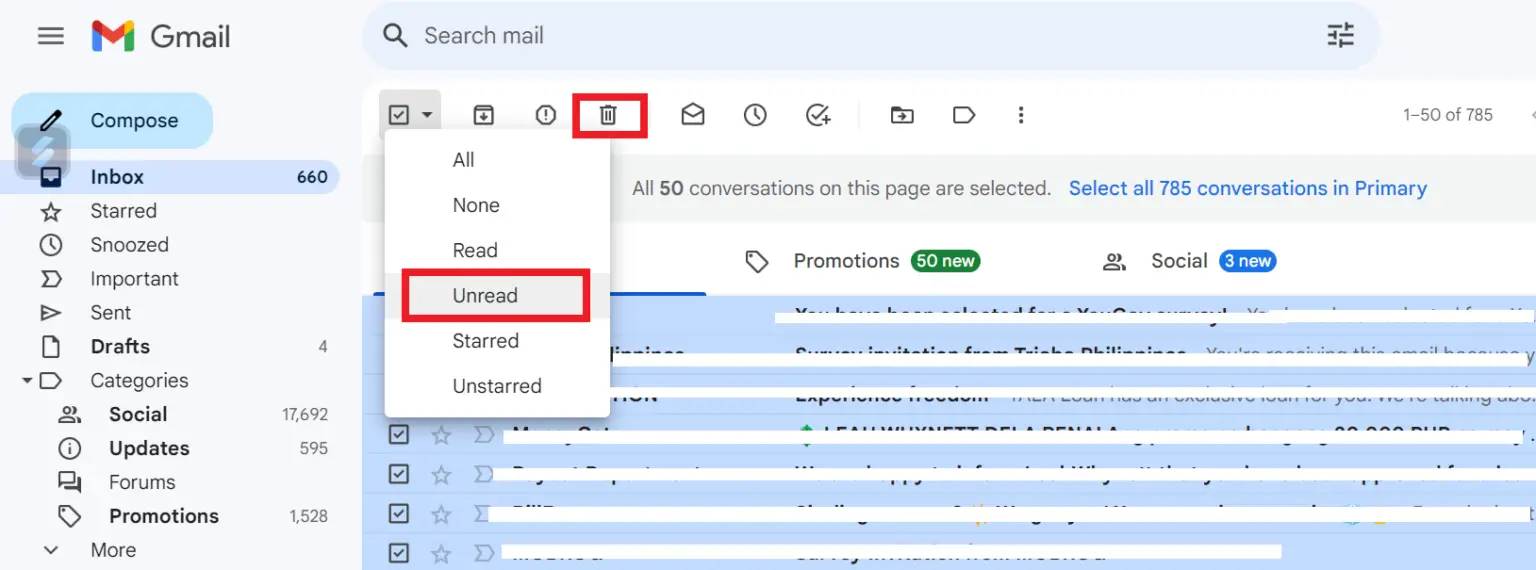 How to Delete All Unread Emails in Gmail?